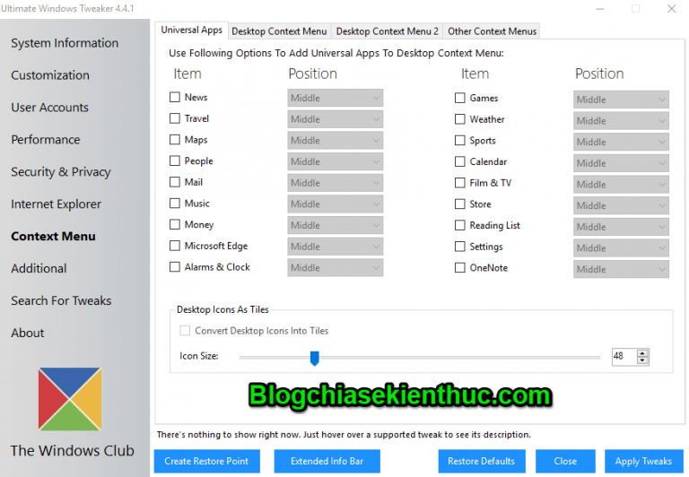 Phần mềm tinh chỉnh Win 10 tốt nhất: Ultimate Windows Tweaker