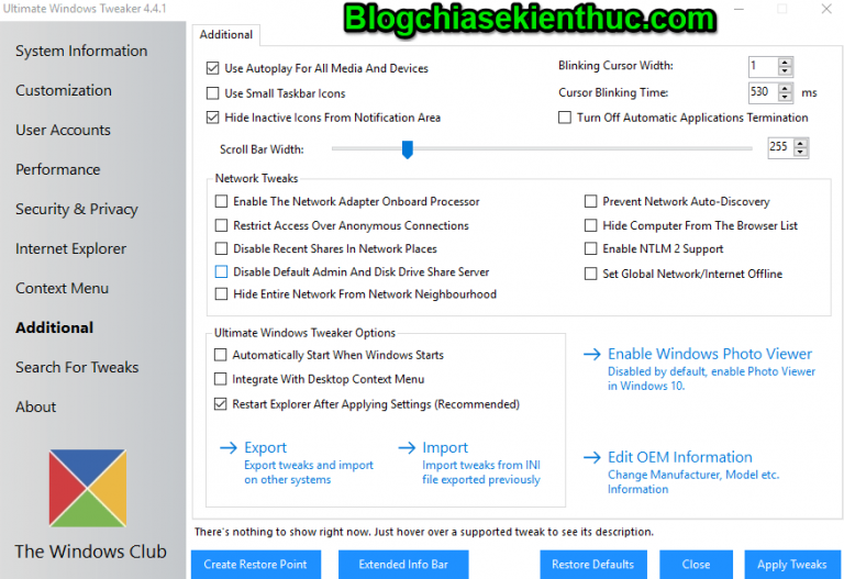 Phần mềm tinh chỉnh Win 10 tốt nhất: Ultimate Windows Tweaker