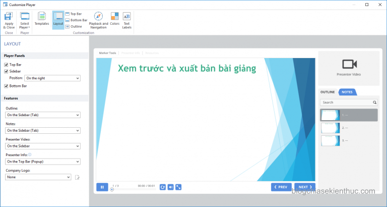 Cách tùy chỉnh giao diện bài giảng bằng Player trong iSpring Suite
