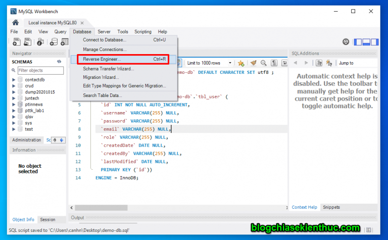 Chuyển Bảng Từ Dạng Script Sang Dạng Model Trong Mysql
