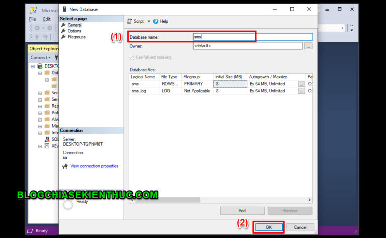 Các Thao Tác Cơ Bản Với Database Sql Server Tạo Mới Database Table