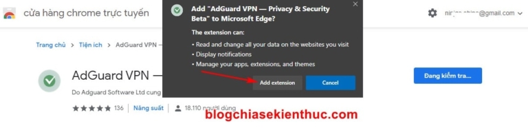 Tiện ích VPN của AdGuard trên Edge/ Chrome/ FireFox