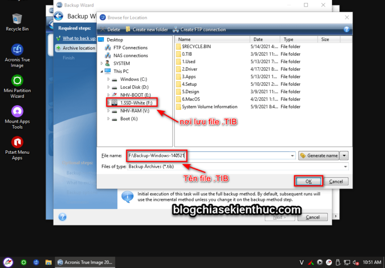 Sao lưu/phục hồi Windows (*.TIB) với Acronis True Image