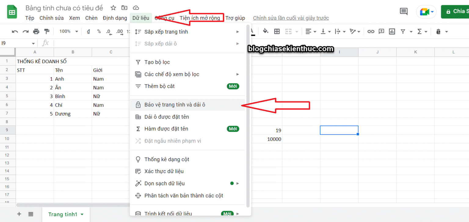 Cách khóa tính năng chỉnh sửa nội dung trong Google Sheets
