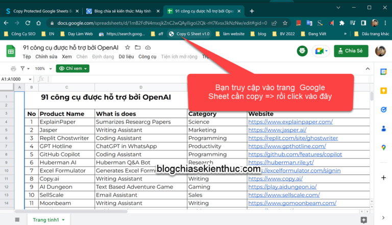 Cách sao chép nội dung trong file Google Sheet bị khóa