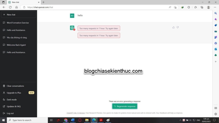 ChatGPT: Sửa lỗi "Too many requests in 1 hour try again later"